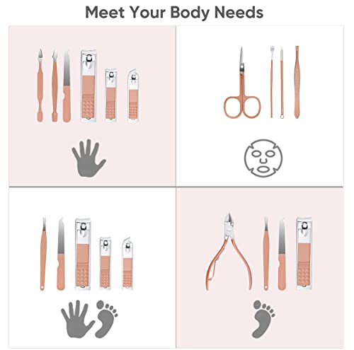 leiwo Manicure Set ,Pedicure Kit Nail Scissors Stainless Steel Professional Toenails Cuticle Cutter Clipper Fingernails Grooming Kit with Pink Leather Travel Case (12pcs Pink)