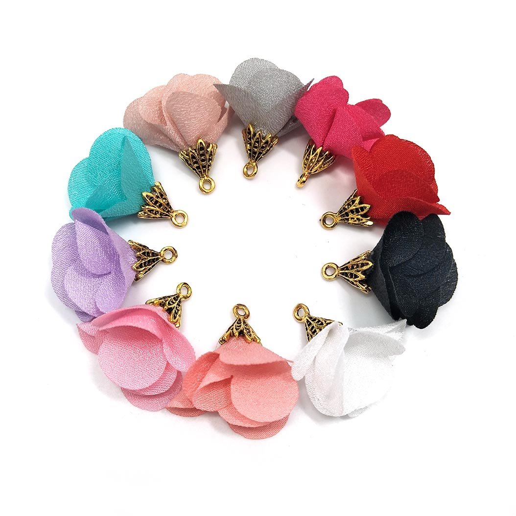 100Pcs Chiffon Flower Handmade Tiny Soft Tassels Mini Tassels,Colorful Tassels, Earring Tassels,Key Chian Tassels Assorted Colors Randomly (02)