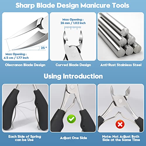 8 PCS Toenail Clippers Kit for Thick or Ingrown Nails, Professional Heavy Duty Ingrown and Thick Toenail Clippers, Sharp Stainless Steel Nail Cutter Set Toenail Pedicure Treatment Tool for Elderly