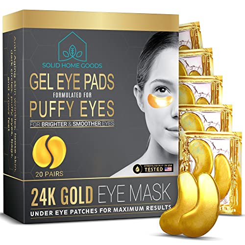 SOLID HOME GOODS Under Eye Patches- 20 Pairs - Under Eye Mask for Puffy Eyes and Dark Circles Treatment – Look Less Tired, Reduce Wrinkles, and Fine Lines, Collagen Masks for Beauty & Personal Care