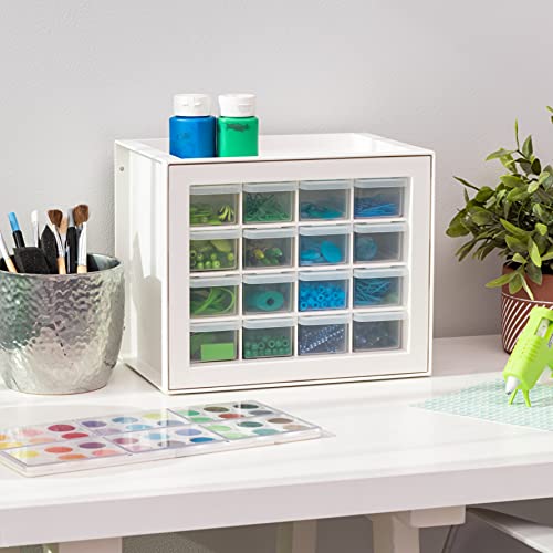 IRIS USA 16 Drawer Stackable Storage Cabinet for Hardware Crafts and Toys, 10.63-Inch W x 7-Inch D x 8.75-Inch H, White - Small Brick Organizer Utility Chest, Scrapbook Art Hobby Multiple Compartment