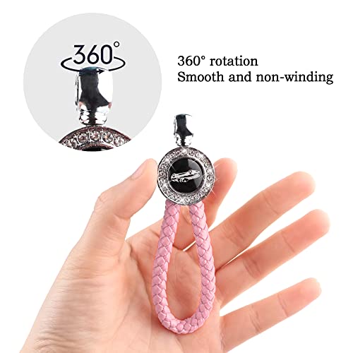 Bling Bling Leather Keychain,Universal Car Accessories Car Lanyard Key Fob Holder with Anti-lost D-ring and Screwdriver(Pink)