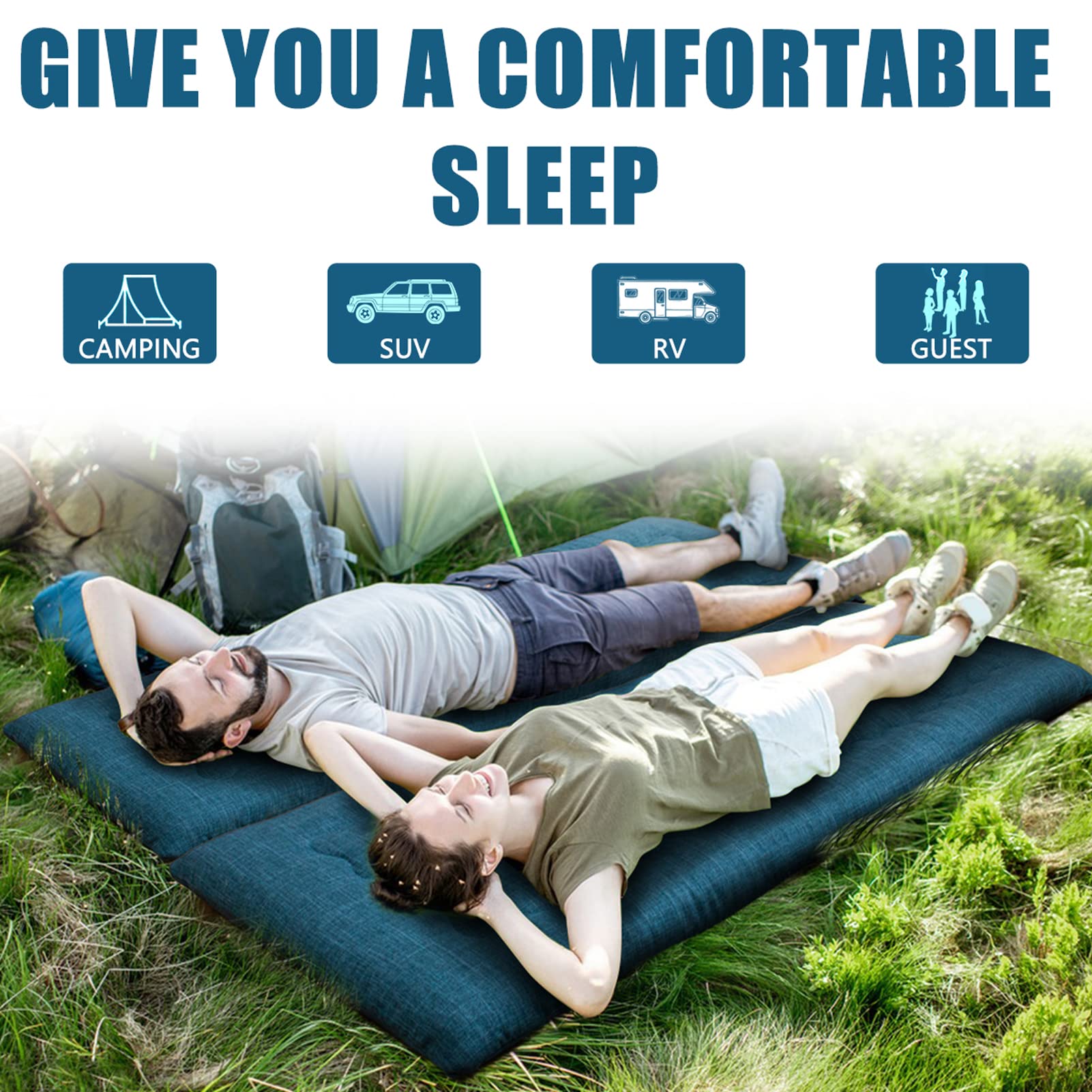MAXYOYO Roll Up Mattress Sleeping Mat, Floor Futon Mattress for Outdoor Indoor, Upgraded Portable and Foldable Mattress, Bluestone Twin Mattress, 75x36 Inch