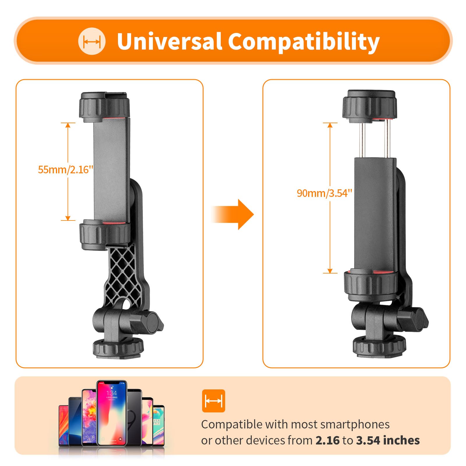 TARION Tripod Phone Mount Holder with 3 Cold Shoe Mount Cell Phone Mount Adapter for Tripod 360° Rotation Universal 1/4" Screw Smartphone Tripod Attachment Compatible with iPhone Samsung HVC-02