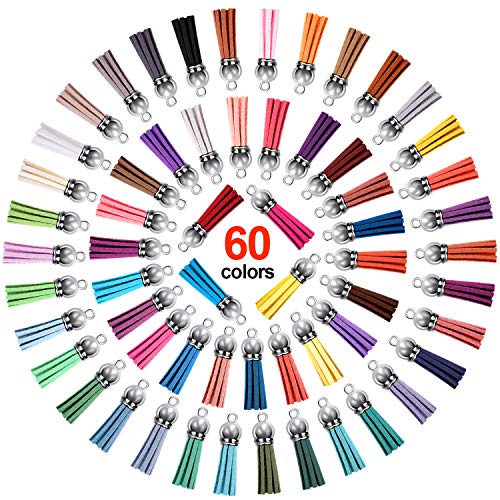 Duufin 300 Pieces Keychain Tassels Bulk Leather Tassels Pendant Colorful Keychain Tassel for DIY Craft Supplies, 60 Colors