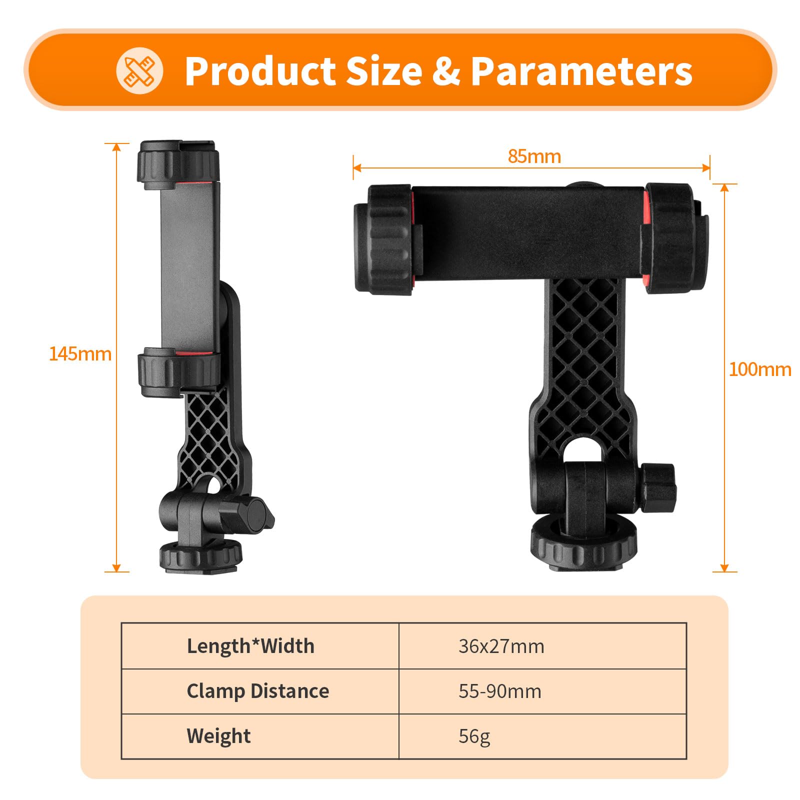 TARION Tripod Phone Mount Holder with 3 Cold Shoe Mount Cell Phone Mount Adapter for Tripod 360° Rotation Universal 1/4" Screw Smartphone Tripod Attachment Compatible with iPhone Samsung HVC-02