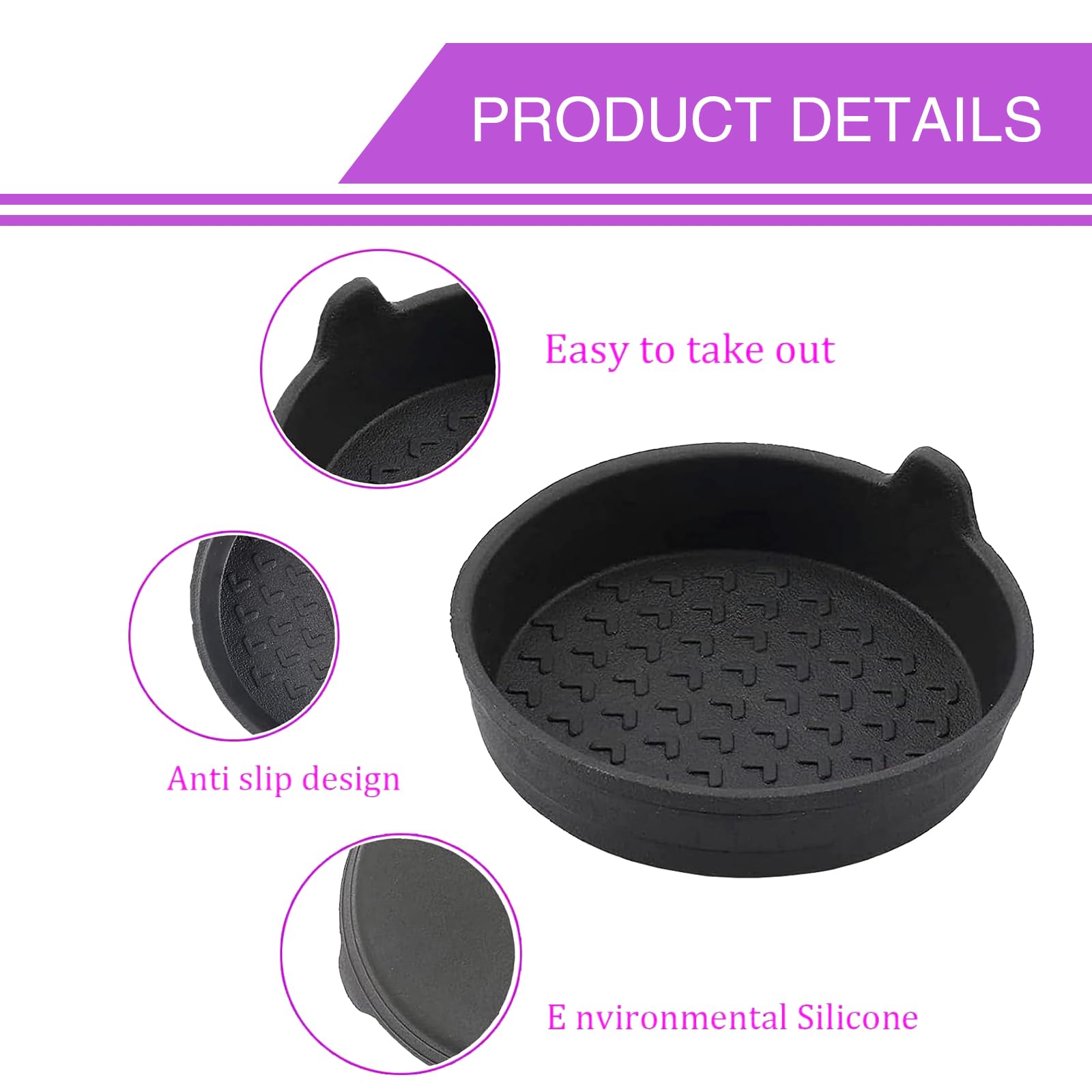 UGSHY Pack of 4 Car Cup Holder, Non-Slip Recessed Car Interior Accessories, Silicone Car Coasters, Universal for Most Car (Black #Arrow)