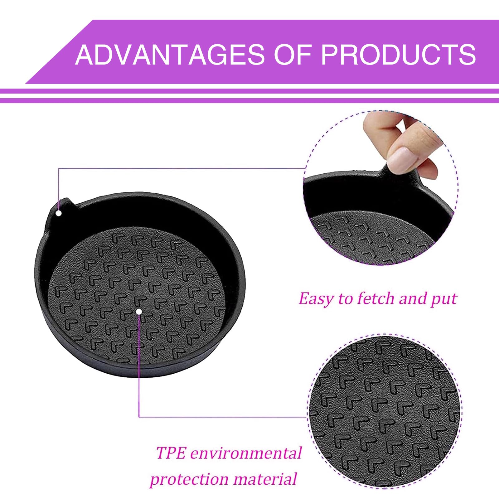 UGSHY Pack of 4 Car Cup Holder, Non-Slip Recessed Car Interior Accessories, Silicone Car Coasters, Universal for Most Car (Black #Arrow)