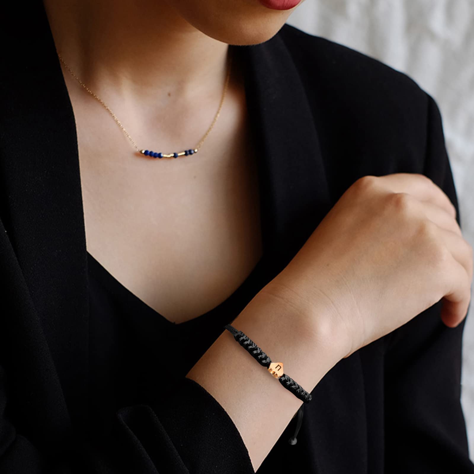 Black Initial Bracelet for Women Men Initial I Charm Letter Bracelets Black String Bracelets with Initials Handmade Rope Braided Personalized Birthday Gifts-26 Initials Available(I)