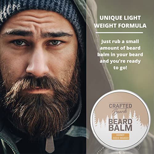Crafted Beards - Beard Balm - Beard Wax - Mustache Wax - Light Hold - For a Softer, Smoother, Moisturized Beard - Made with All-Natural and Organic Ingredients - Leave in Conditioner (Honey Coco Mango)