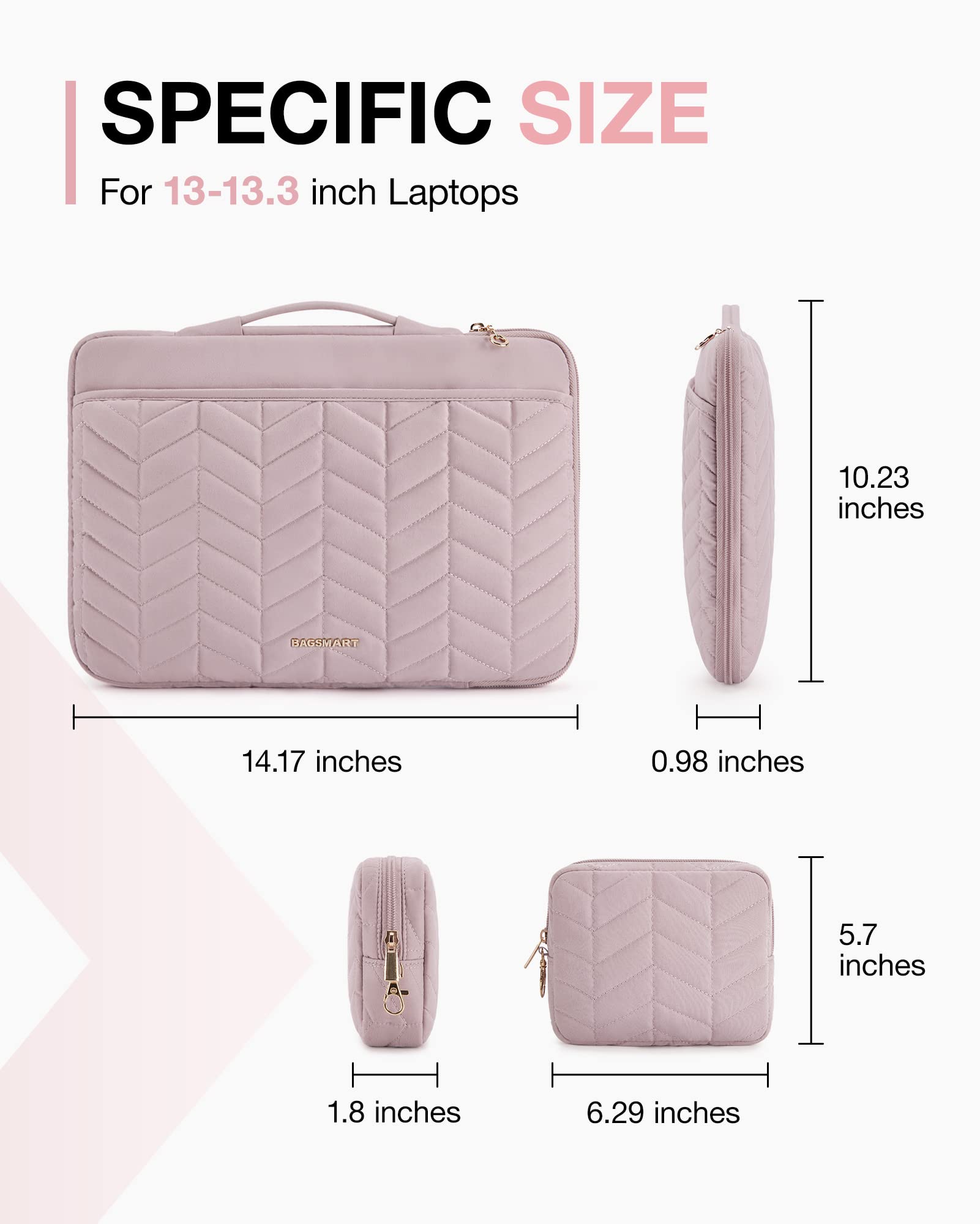 BAGSMART 13-14 inch Laptop Sleeve with Handle, Puffy Padded Case Accessories Bag, MacBook Fitted Air Pro 13.3 14 inch, Computer Dell,HP