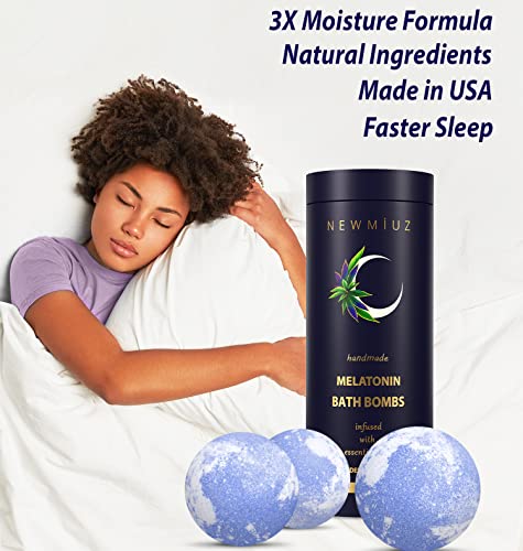 Sleep Melatonin Bath Bombs Lavender Chamomile Essential Oils Calming Natural Bubble Bath Shower Fizzies Spa Gifts Set Mother's Birthday Christmas Women Perfect Stocking Stuffers