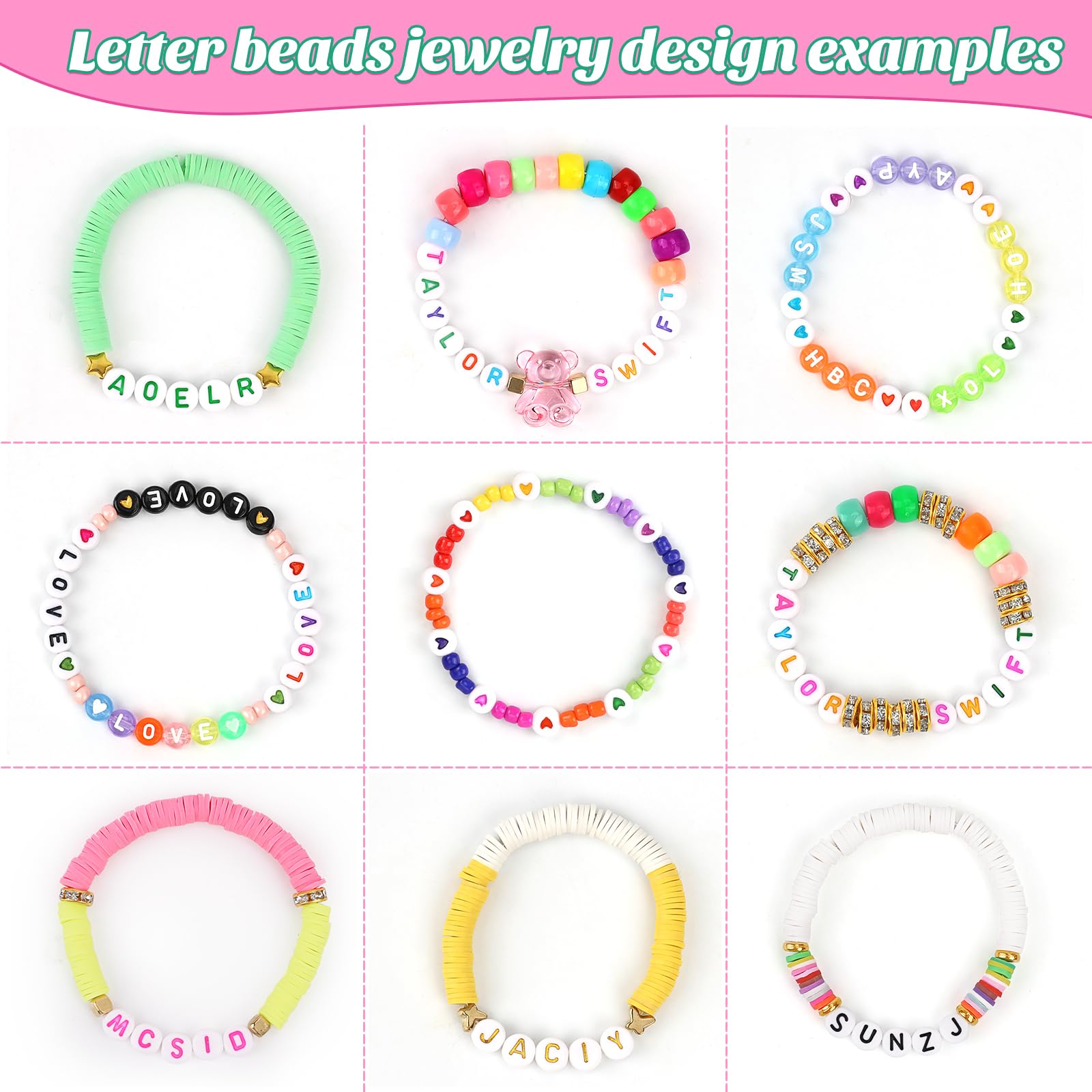 600pcs Letter Beads for Bracelets kit,Alphabet Beads for Jewelry Making Bracelets Necklaces Key Chains 4X7mm (C, White)