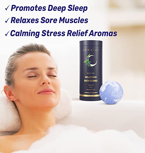 Sleep Melatonin Bath Bombs Lavender Chamomile Essential Oils Calming Natural Bubble Bath Shower Fizzies Spa Gifts Set Mother's Birthday Christmas Women Perfect Stocking Stuffers