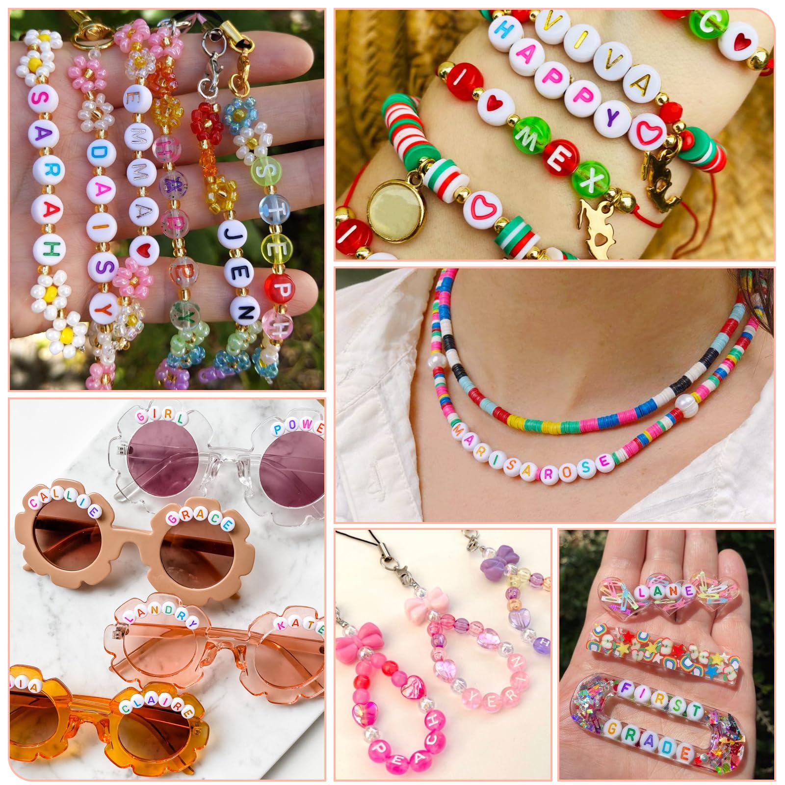600pcs Letter Beads for Bracelets kit,Alphabet Beads for Jewelry Making Bracelets Necklaces Key Chains 4X7mm (C, White)