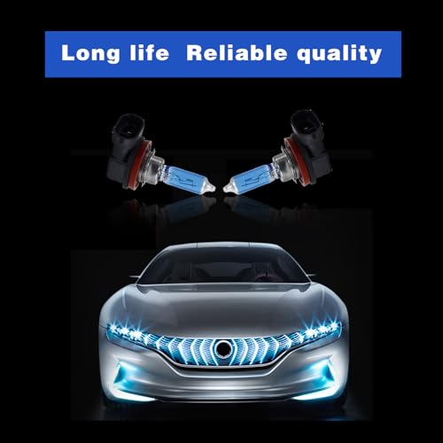 QODOLSI 2 PCS H11 Car Halogen lights, 12V 100W High Beam Low Beam Driving Fog Light, Ultra White Light Bulbs, Compatible with Most Cars, SUVs, Trucks