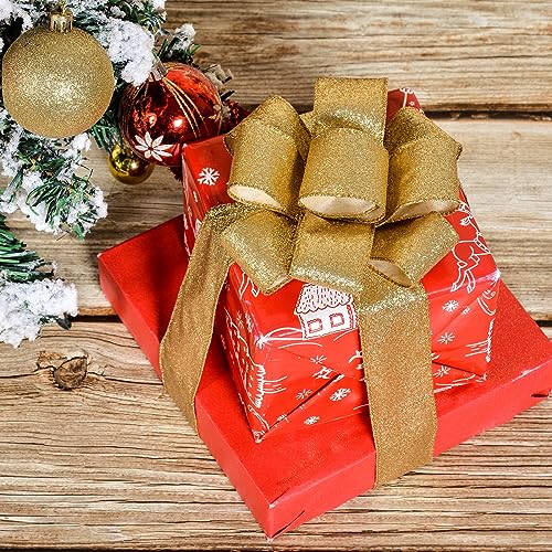 YAMA Glitter Wired Ribbon, Red, 1-1/2 inch x 20 Yards, for Christmas, Gift Wrapping, Wreath, Crafts, Bow Making and Party Decoration
