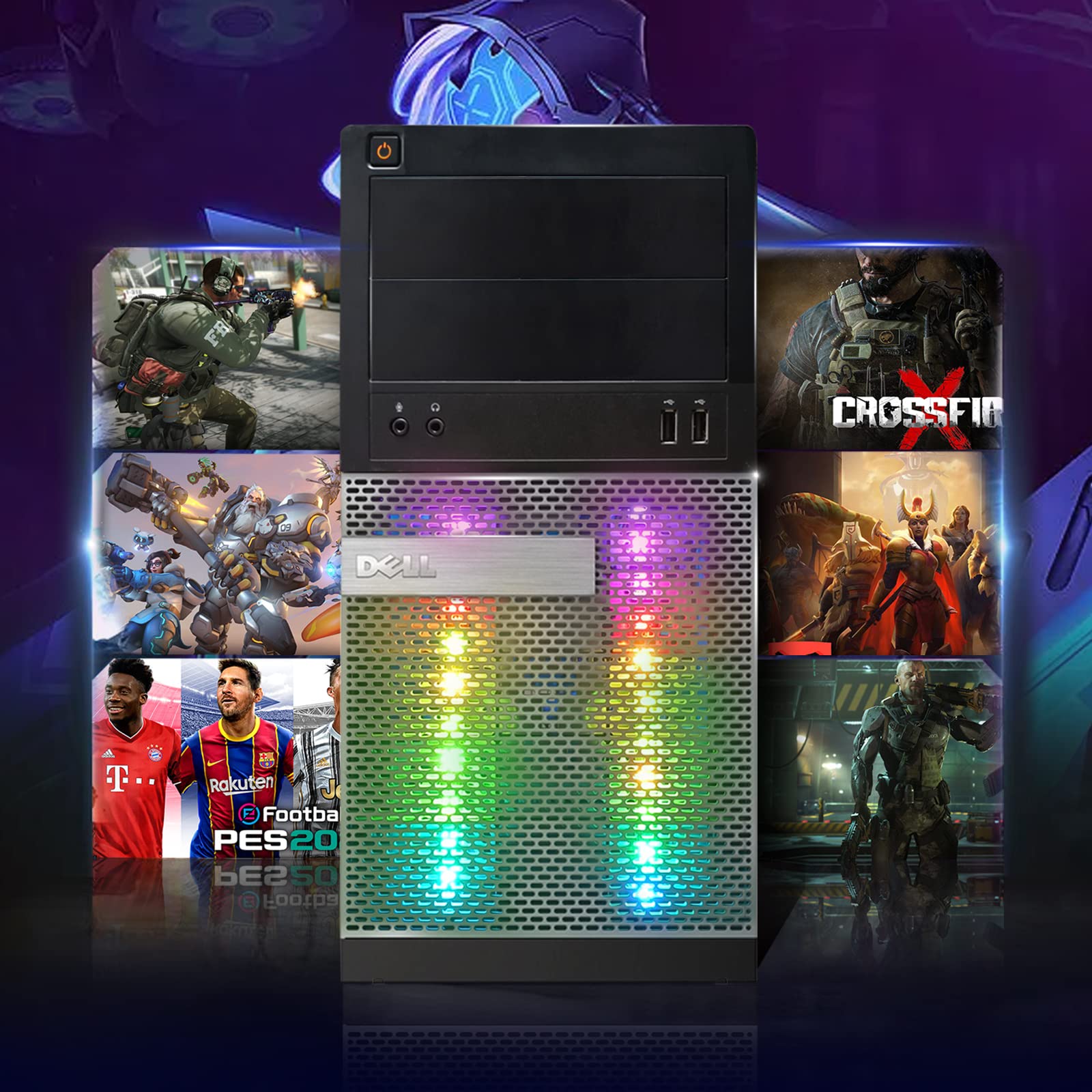 Dell RGB Gaming PC Desktop Computer - Intel Quad I7-4770 up to 3.9GHz, Radeon RX 580 8G GDDR5, 16GB Memory, 256G SSD + 3TB, RGB Keyboard & Mouse, WiFi & Bluetooth 5.0, Win 10 Pro (Renewed)