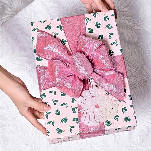 YAMA Glitter Wired Ribbon, Red, 1-1/2 inch x 20 Yards, for Christmas, Gift Wrapping, Wreath, Crafts, Bow Making and Party Decoration