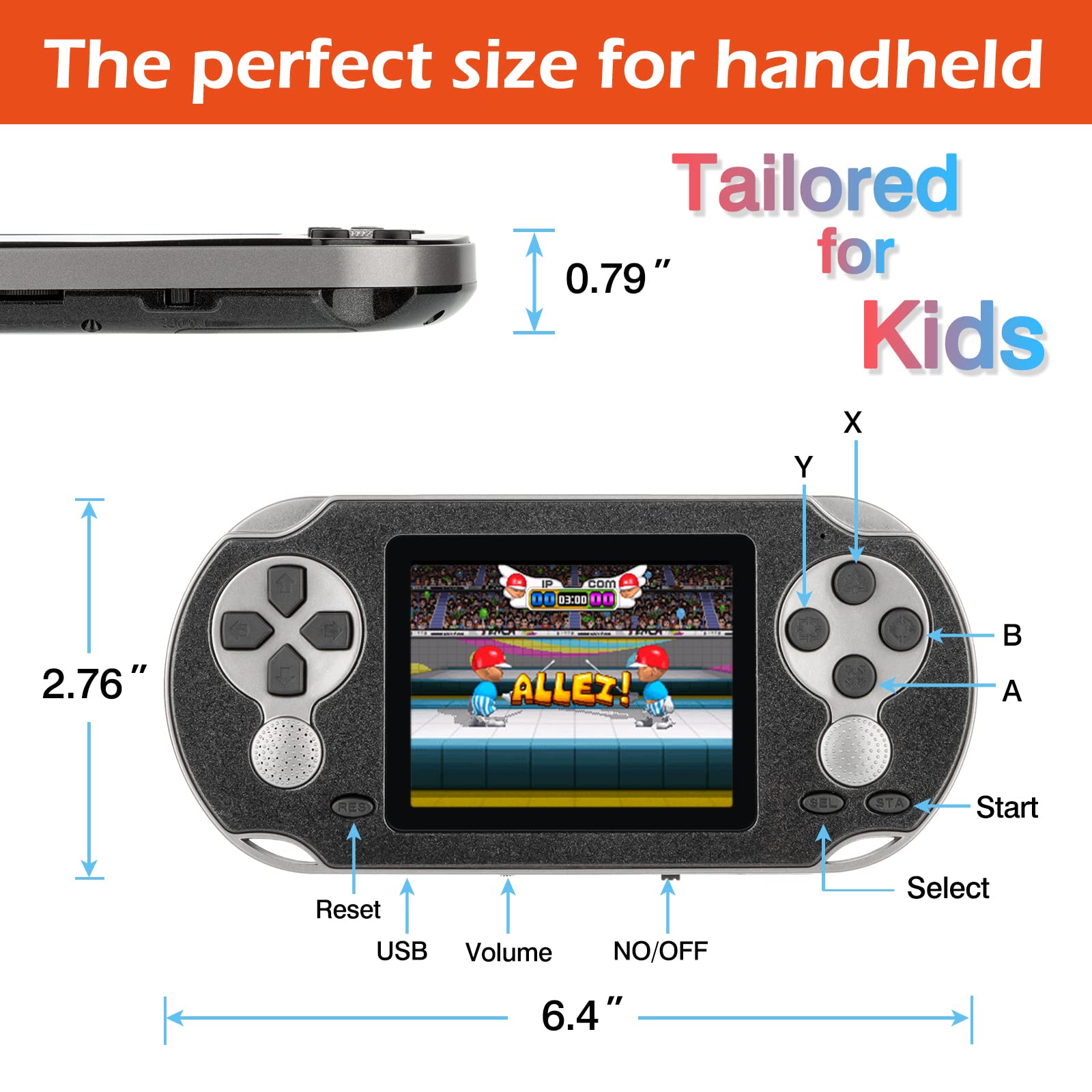 TaddToy 16 Bit Handheld Game for Kids Adults, 3.0'' Large Screen Preloaded 230 HD Classic Retro Video Games with USB Rechargeable Battery & 3 Game Cartridges for Birthday Gift for Kids 4-12 (Black)