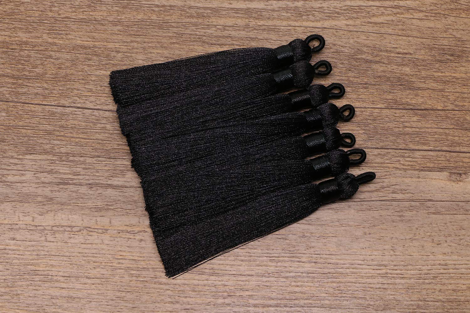 Tupalizy 10PCS Handmade Soft Silky Tassels with Hanging Loop for Bookmarks Keychains Earring Bracelets Jewelry Making Souvenir Graduation Clothing Sewing Gift Tag Art DIY Craft Projects (Black)