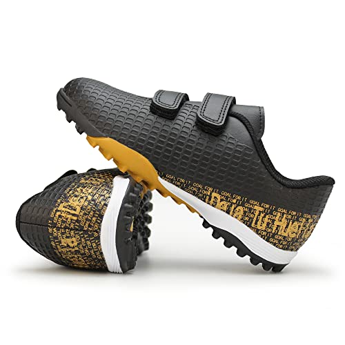 Hawkwell Boys Girls Athletic Turf Soccer Shoes(Toddler/Little Kid/Big Kid), Black PU, 6 M US