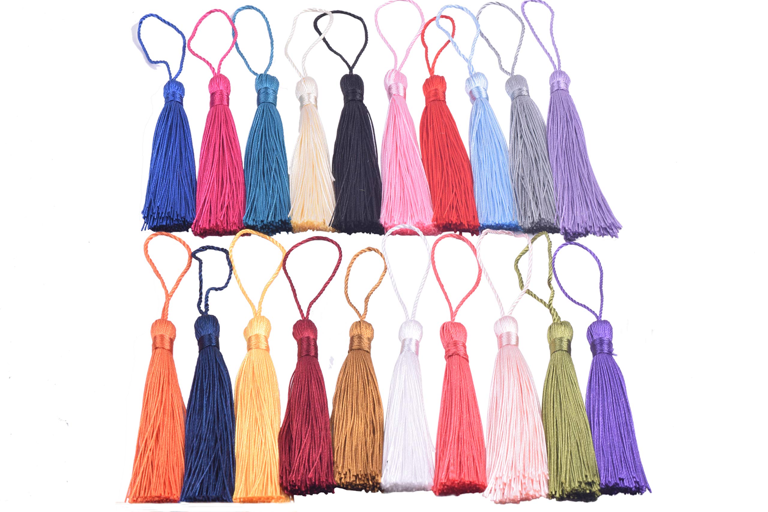 KONMAY 20pcs 3.5'' Small Silky Soft Craft Mini Bookmark Tassels with Loops for Jewelry Making, Gift Wrapping, Zipper Pull, Home Decor(Rose)