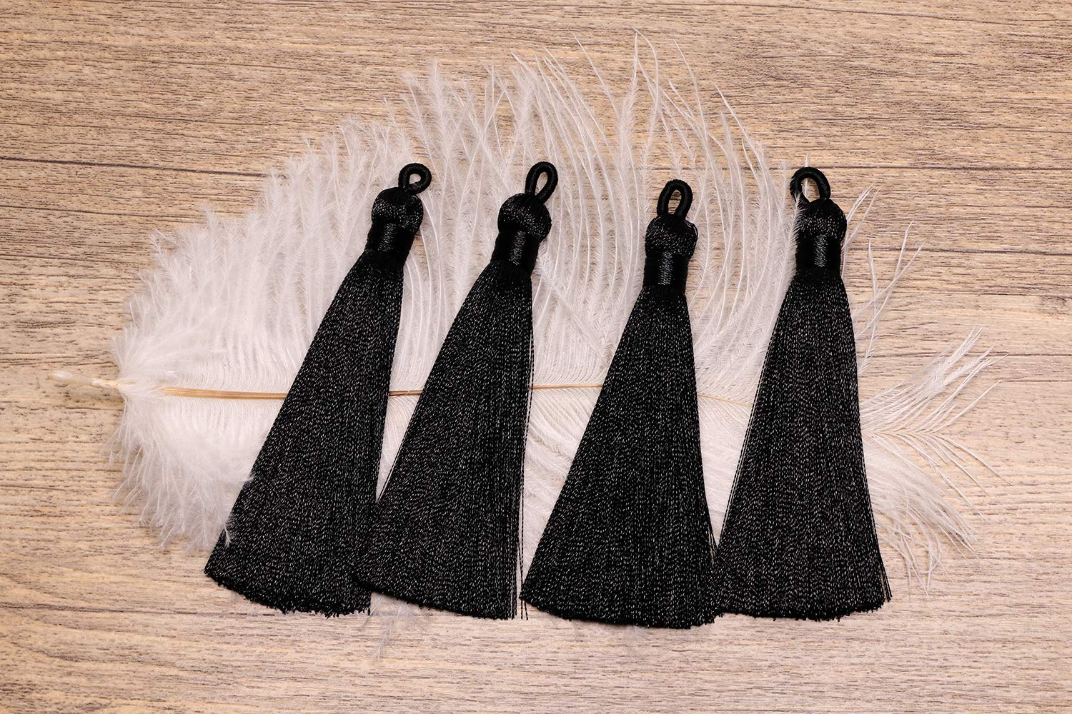 Tupalizy 10PCS Handmade Soft Silky Tassels with Hanging Loop for Bookmarks Keychains Earring Bracelets Jewelry Making Souvenir Graduation Clothing Sewing Gift Tag Art DIY Craft Projects (Black)