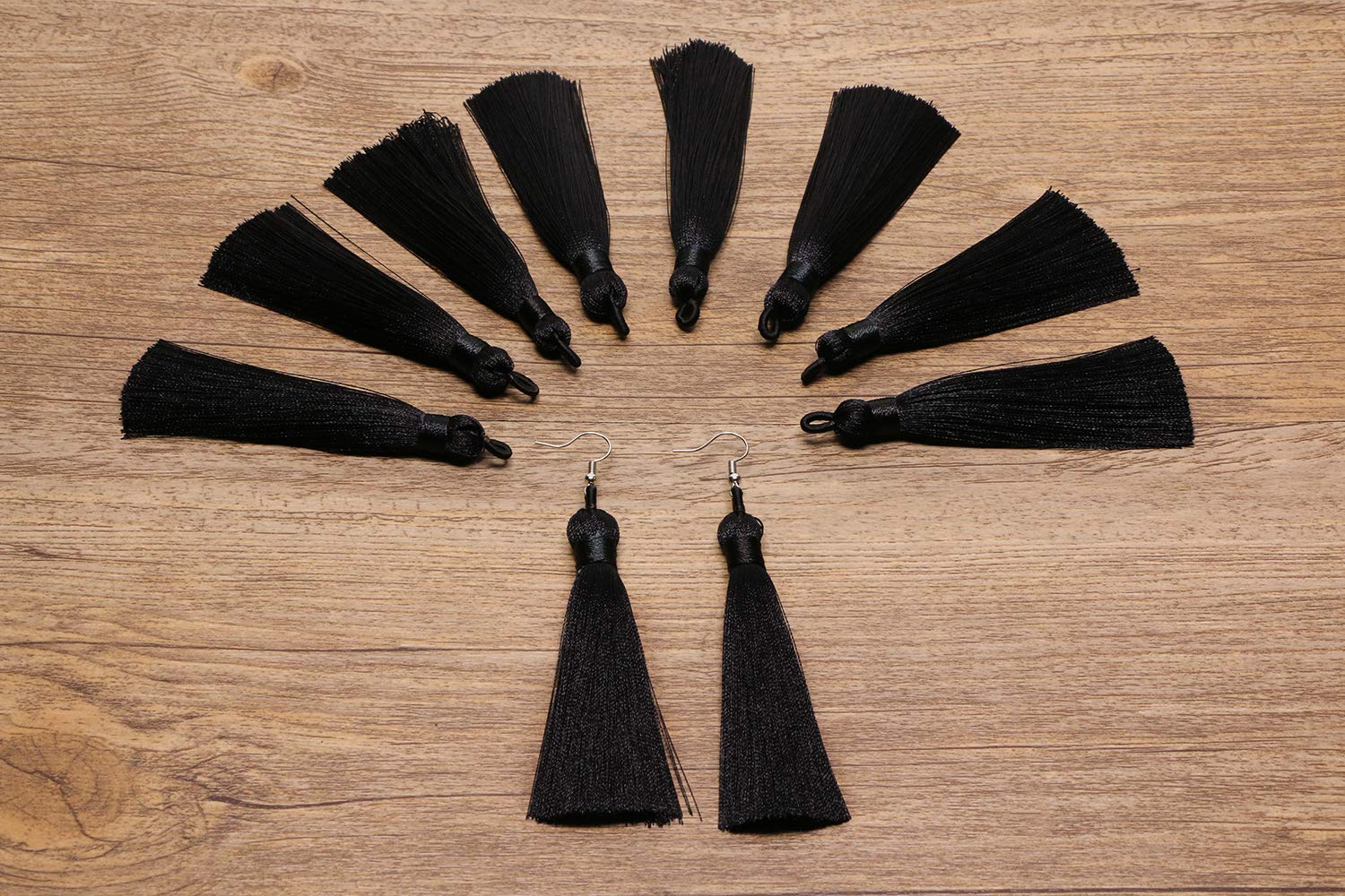 Tupalizy 10PCS Handmade Soft Silky Tassels with Hanging Loop for Bookmarks Keychains Earring Bracelets Jewelry Making Souvenir Graduation Clothing Sewing Gift Tag Art DIY Craft Projects (Black)