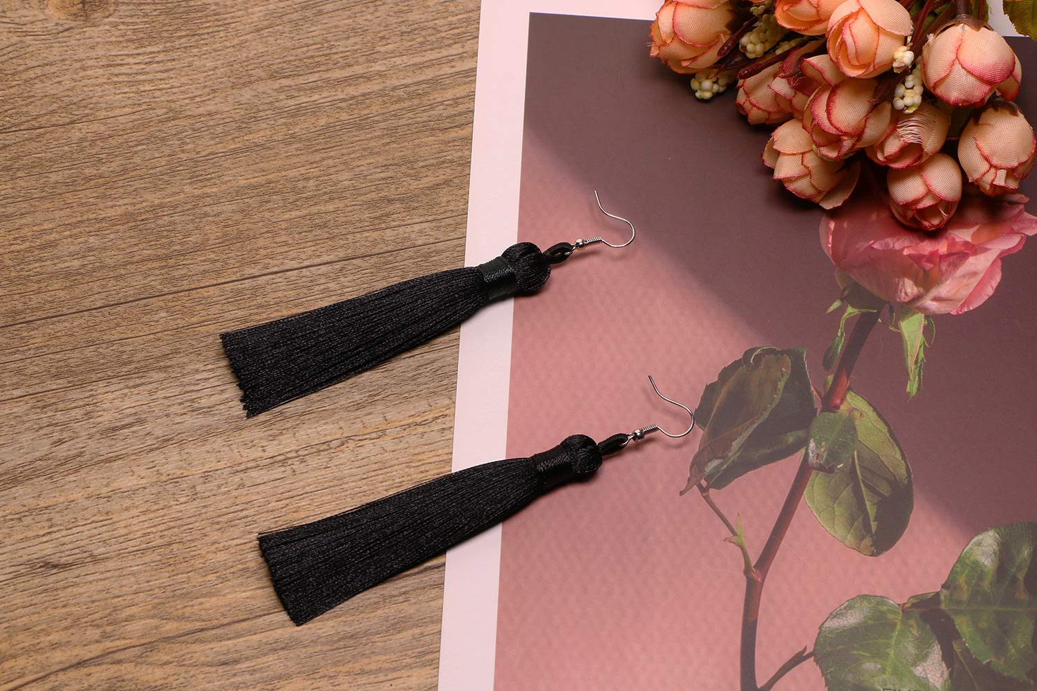 Tupalizy 10PCS Handmade Soft Silky Tassels with Hanging Loop for Bookmarks Keychains Earring Bracelets Jewelry Making Souvenir Graduation Clothing Sewing Gift Tag Art DIY Craft Projects (Black)