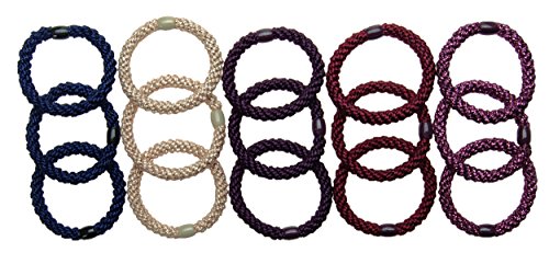 L. Erickson Grab & Go Ponytail Holders, Bejeweled, Set of Fifteen - Exceptionally Secure with Gentle Hold
