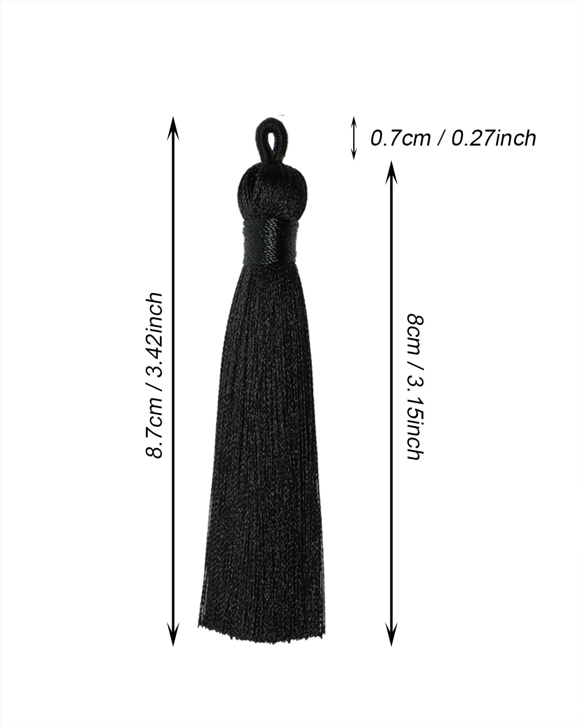 Tupalizy 10PCS Handmade Soft Silky Tassels with Hanging Loop for Bookmarks Keychains Earring Bracelets Jewelry Making Souvenir Graduation Clothing Sewing Gift Tag Art DIY Craft Projects (Black)