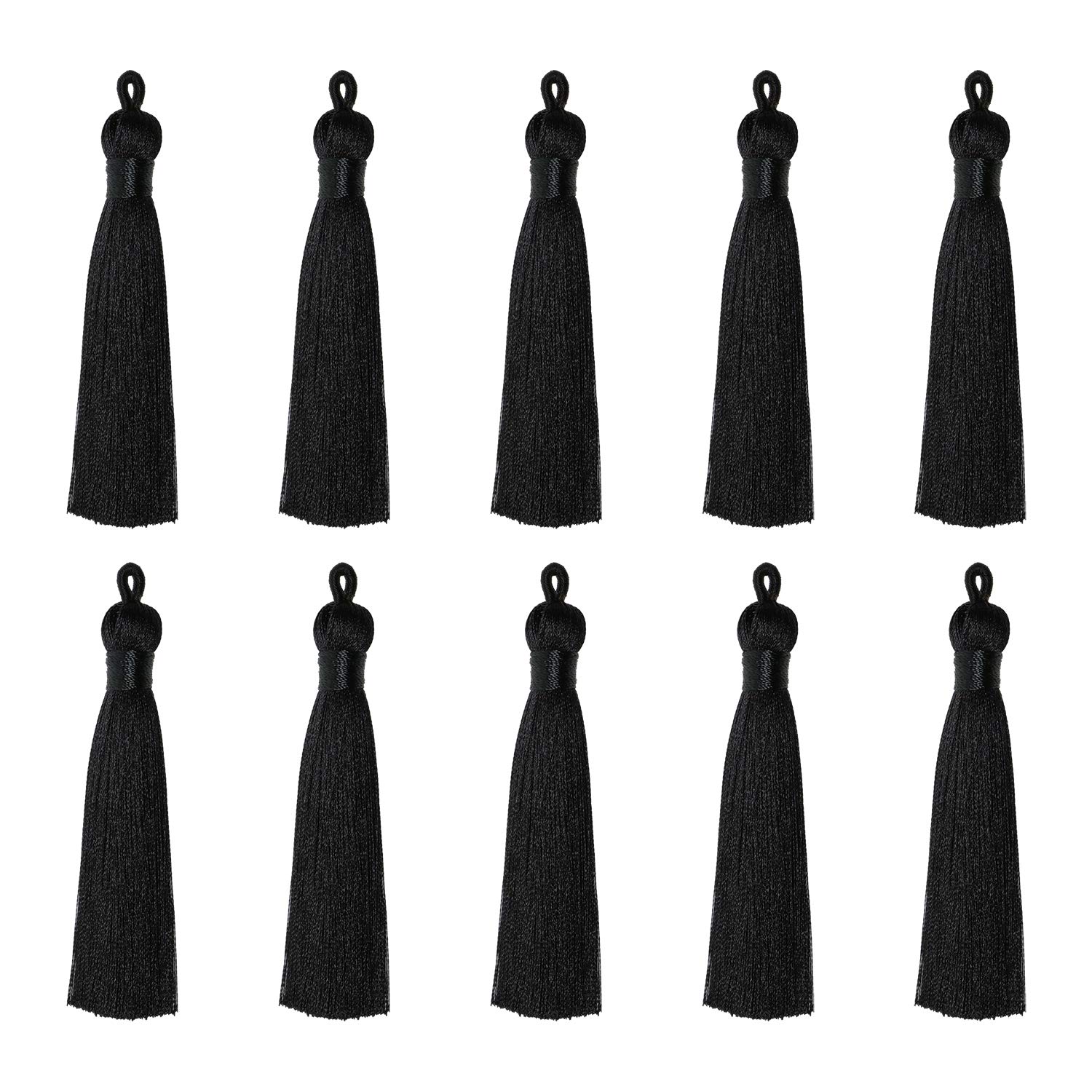 Tupalizy 10PCS Handmade Soft Silky Tassels with Hanging Loop for Bookmarks Keychains Earring Bracelets Jewelry Making Souvenir Graduation Clothing Sewing Gift Tag Art DIY Craft Projects (Black)