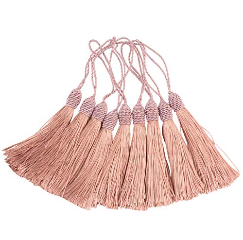 Makhry 20pcs 15.5cm/6 Inch Silky Floss Bookmark Tassels with 2-Inch Cord Loop and Small Chinese Knot for Jewelry Making, Souvenir, Bookmarks, DIY Craft Accessory (Peach Pink)