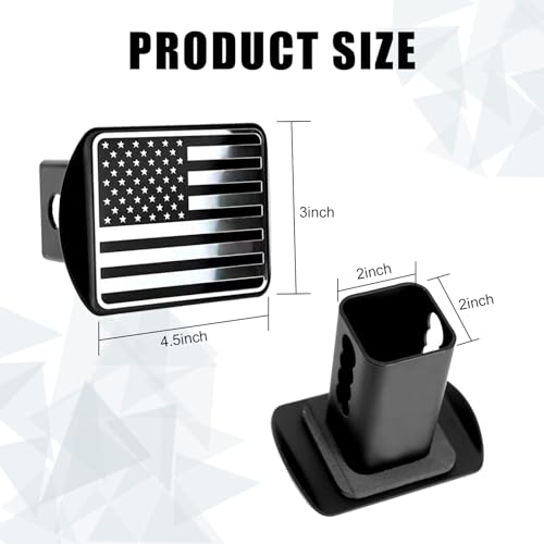 ZBGUN 2 PCS 3D American Flag Car Tow Hook Dust Plug for 2In Receivers, Anti-Theft Metal Trailer Protective Hitch Lock with 2 Keys, Universal Heavy Trailer Accessories for Cars SUVs Trucks (Silver)