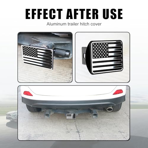 ZBGUN 2 PCS 3D American Flag Car Tow Hook Dust Plug for 2In Receivers, Anti-Theft Metal Trailer Protective Hitch Lock with 2 Keys, Universal Heavy Trailer Accessories for Cars SUVs Trucks (Silver)