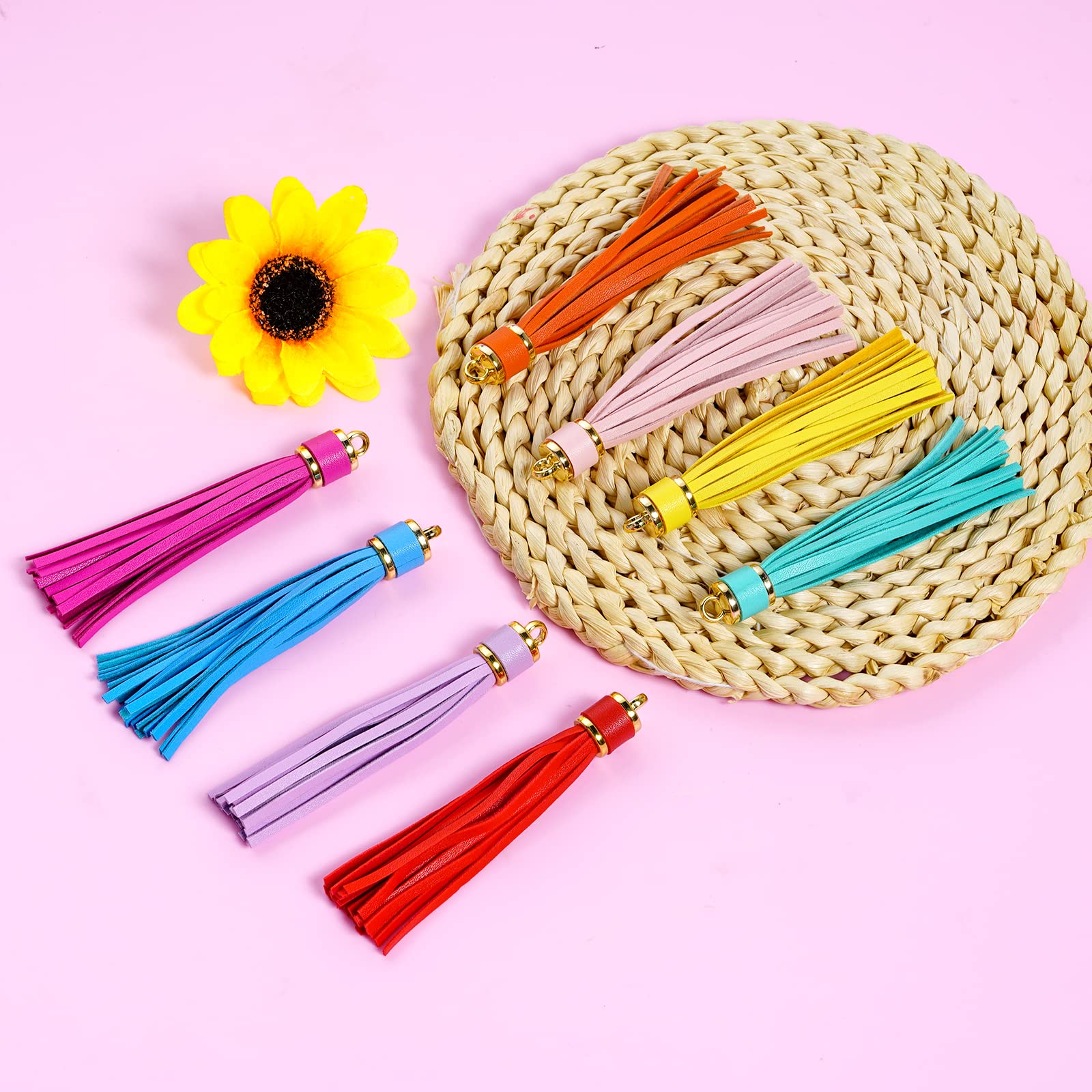 HOVEOX 20 Pieces 3.9 inch Faux Leather Tassel Bulk Keychain Tassels Artificial Leather Tassels for Craft Making