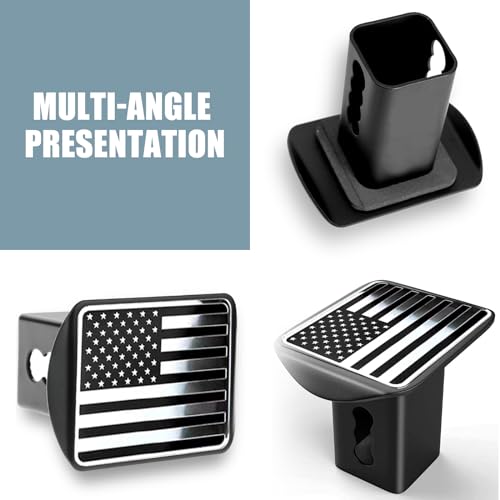 ZBGUN 2 PCS 3D American Flag Car Tow Hook Dust Plug for 2In Receivers, Anti-Theft Metal Trailer Protective Hitch Lock with 2 Keys, Universal Heavy Trailer Accessories for Cars SUVs Trucks (Silver)