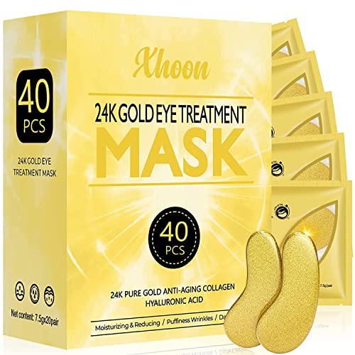Xhoon 24K Gold Under Eye Patches - 40 PCS Under Eye Mask Amino Acid & Collagen, Under Eye Mask for Face Care, Eye Masks for Dark Circles and Puffiness, Under Eye Masks for Beauty & Personal Care