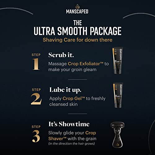 MANSCAPED® The Ultra Smooth Package, Male Hygiene Shaving Bundle, Includes The Crop Shaver™ Groin Razor with Replacement Blades, Crop Gel™ Ball Shaving Gel, and Crop Exfoliator™ Ball Exfoliator