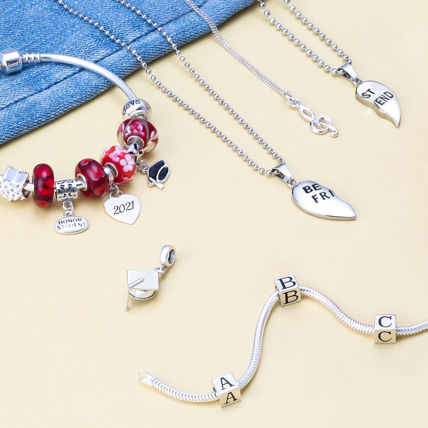 Block Letter C Alphabet Initial Charm Bead For Women For Teen .925 Sterling Silver For European Bracelet