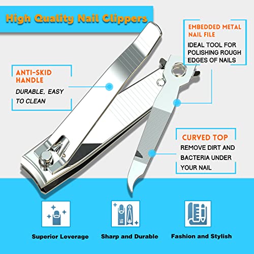 firiKer Nail Clipper Set,Premium Stainless Steel Fingernail and Toenail Clipper Cutters, Fingernail Clipper Cutters Sets with Nail File Sharp,Effortless Stainless Steel Nail Clippers for Men & Women