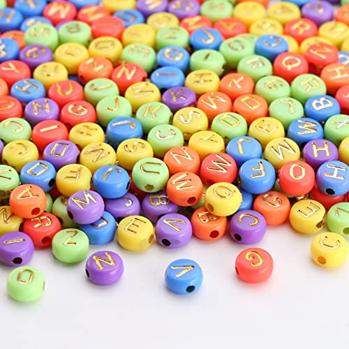 HERZWILD 1000pcs Alphabet Beads Acrylic Letters (A-Z) Beads Colored Letter Beads 4 * 7mm Flat Round Craft Beads for Jewellery Craftsfor Jewellery Crafts (47 Gold-Color/C)