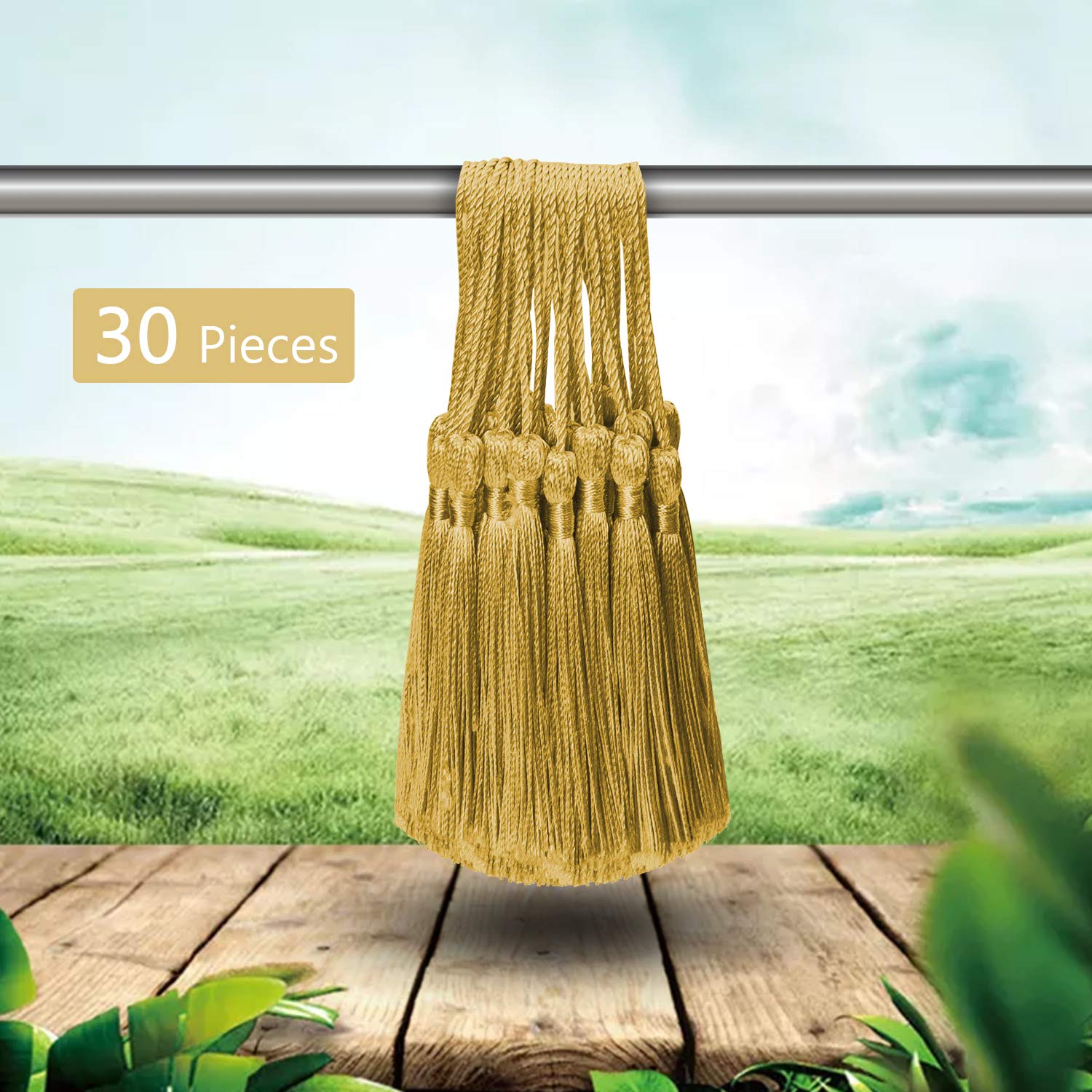 VAPKER 30 Pieces Gold Tassels 13cm/5-Inch Silky Handmade Soft Mini Tassels Floss Bookmark Tassels with 2-Inch Cord Loop for Jewelry Making, DIY Projects, Bookmarks