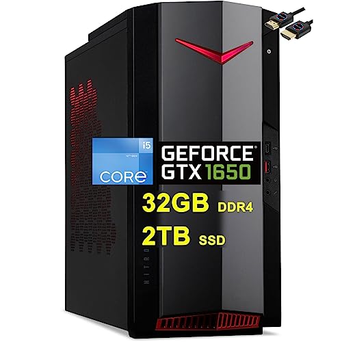 acer Nitro 50 Gaming Desktop Computer | 12th Generation Intel Hexa-Core i5-12400F (Beats i7-10700F) | 32GB DDR4 2TB SSD | Nvidia GeForce GTX 1650 4GB Graphic | USB-C DVI Win11 Black + HDMI Cable