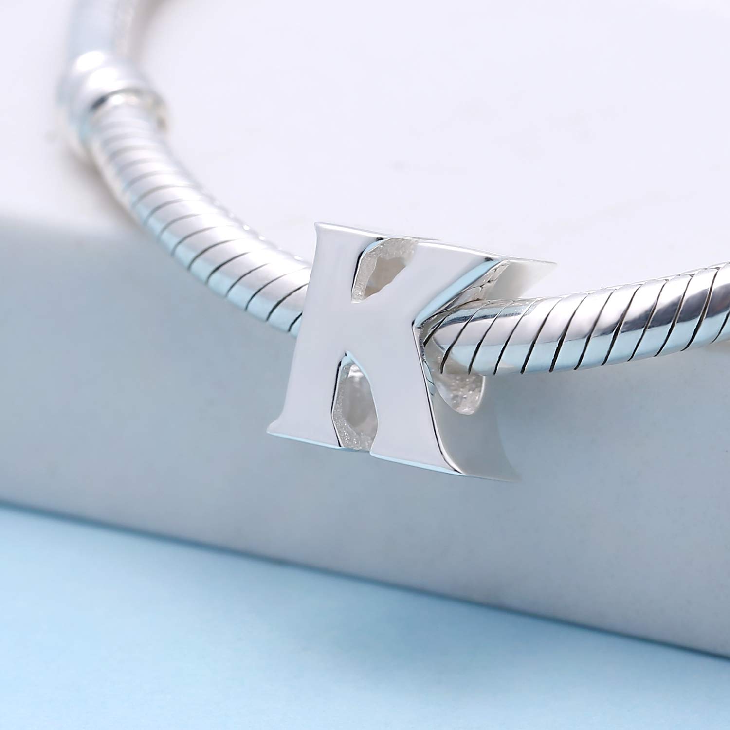 SOUKISS Alphabet Letter K Charms Bead Authentic 925 Sterling Silver Letter Initial A-z Alphabet Beads for Women Bracelets Necklace(K)
