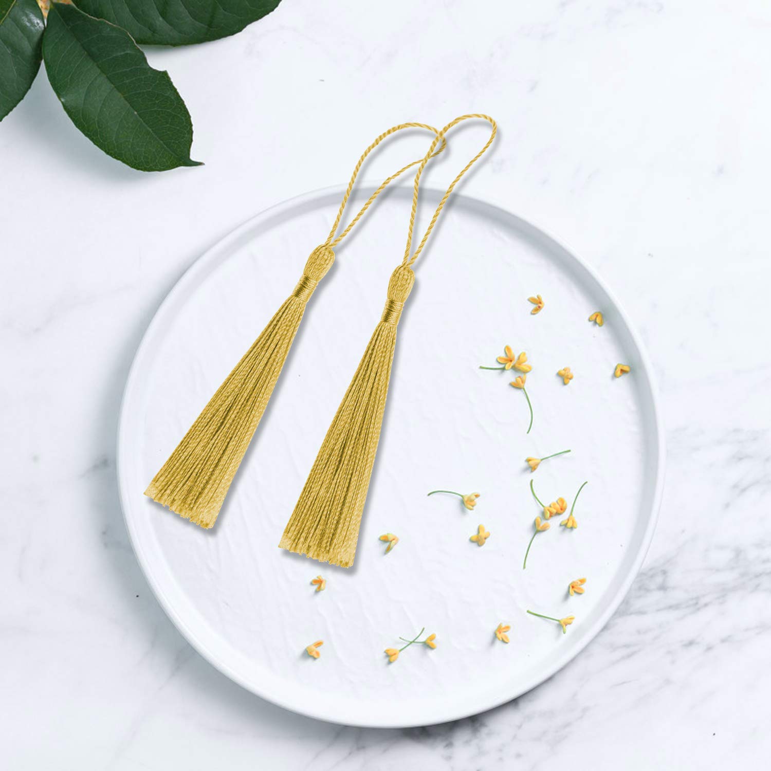 VAPKER 30 Pieces Gold Tassels 13cm/5-Inch Silky Handmade Soft Mini Tassels Floss Bookmark Tassels with 2-Inch Cord Loop for Jewelry Making, DIY Projects, Bookmarks
