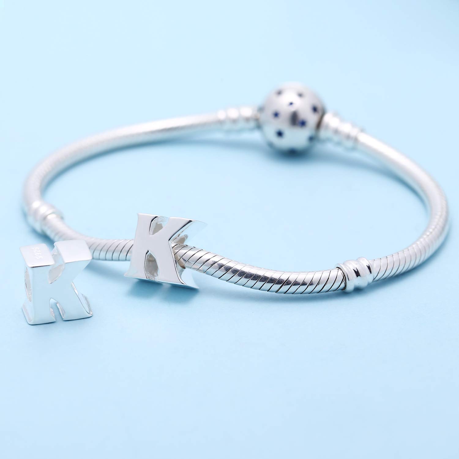 SOUKISS Alphabet Letter K Charms Bead Authentic 925 Sterling Silver Letter Initial A-z Alphabet Beads for Women Bracelets Necklace(K)