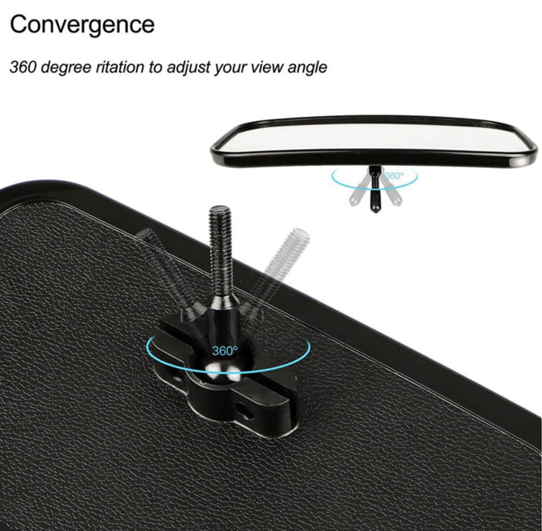 ZBGUN 1 PC Car Reversing Rearview Mirror, 4.5" x 8" 360° Adjustable Auxiliary Spherical Mirror, 1.5"/1.75"/2" Mounting Angle Universal Mounting Accessories, Suitable for Most Cars, ATVs, UTVs (Black)