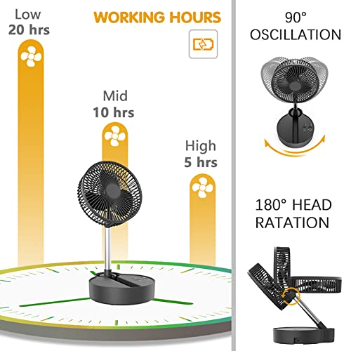 Small Fan 8" Remote Control, AC/DC, 90°Oscillating, 4 Speeds, Timer, Adjustable Tilt, 70-Inches Cord Ultra Quiet, for Home Office Bedroom Toilet Garage RV Camping (Black 8in Portable Fan)
